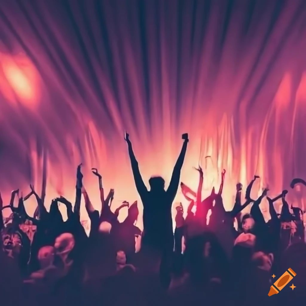 Concert crowd cheering at an event on Craiyon