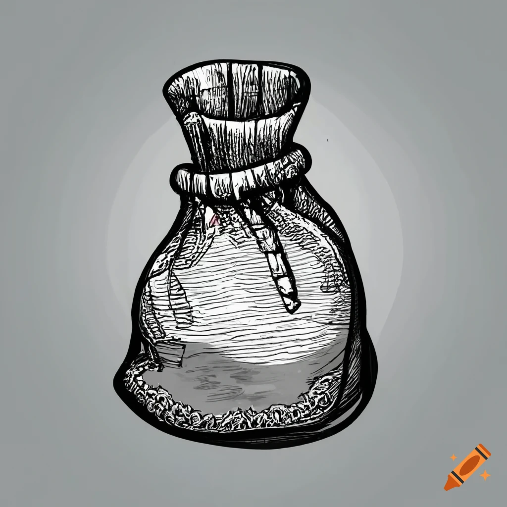 Dnd item sack in hand-drawn black and white style on Craiyon
