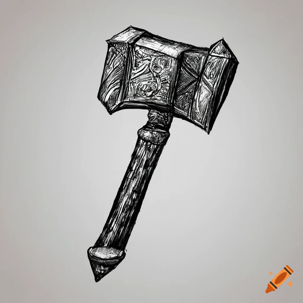 D&d hammer in black and white hand-drawn sketch style on Craiyon