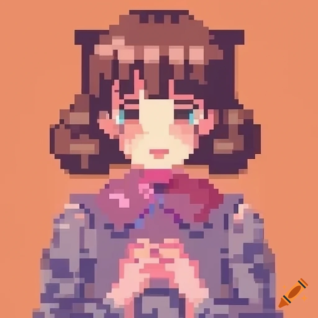 Anime girl surrounded by cats in a pixel art retro style on Craiyon