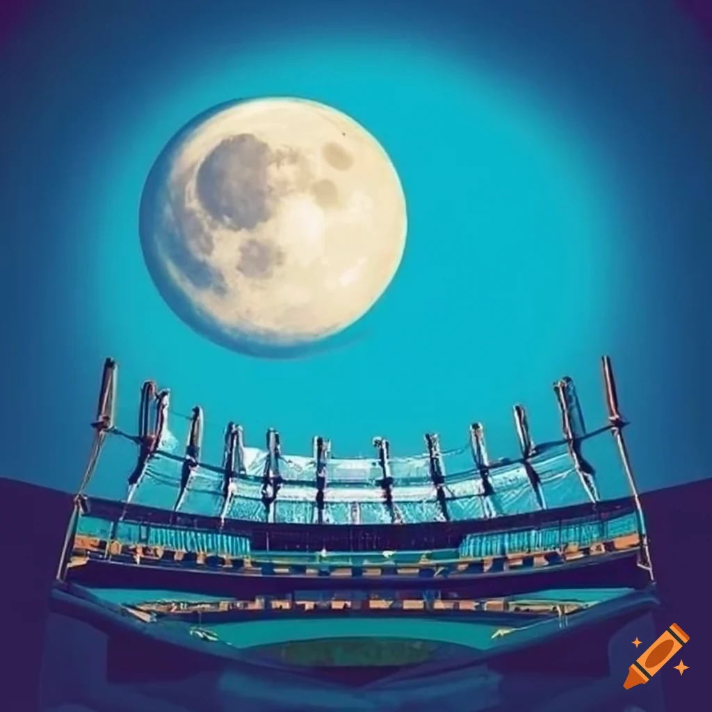 Baby blue baseball stadium under a big moon on Craiyon