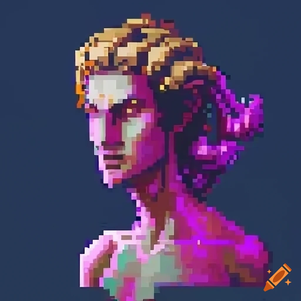 Greek God Apollo in a cyberpunk café in pixel art style on Craiyon