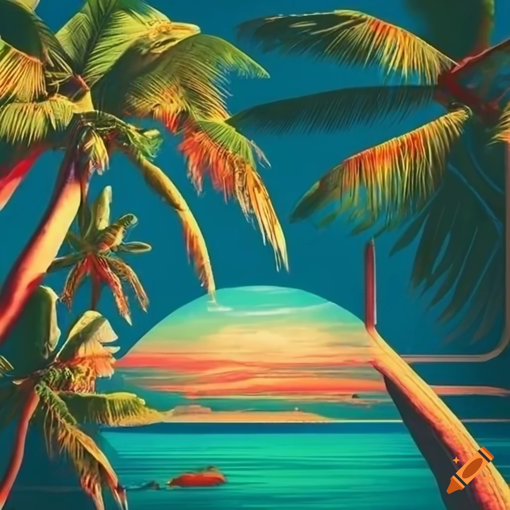 Vintage tropical travel poster with stunning features on Craiyon