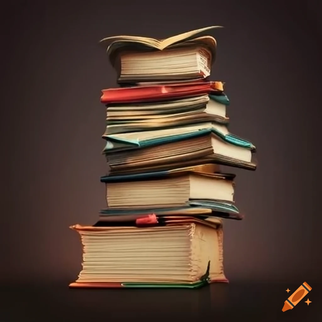 Stack of fantasy books on Craiyon