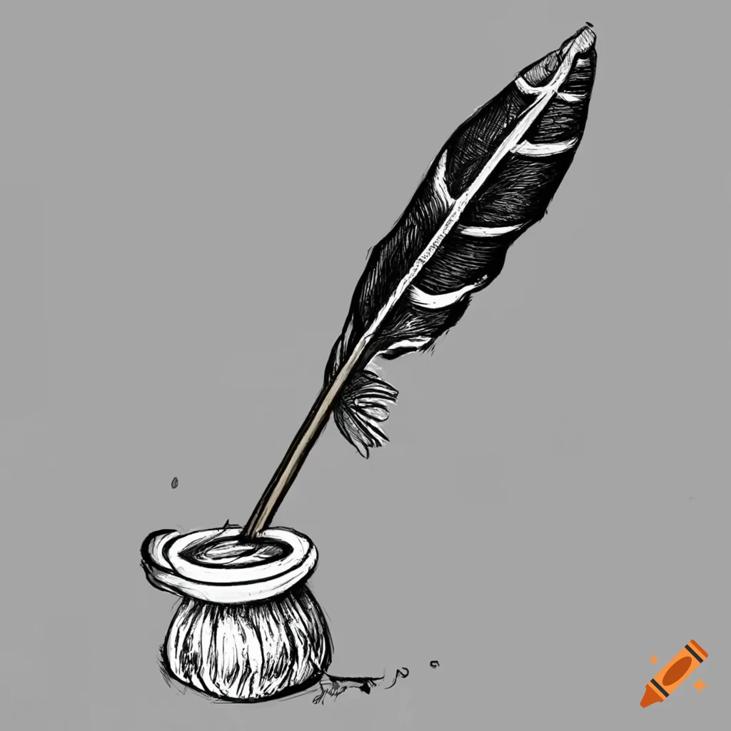 Dnd item: quill and ink pot in black and white sketch style on Craiyon