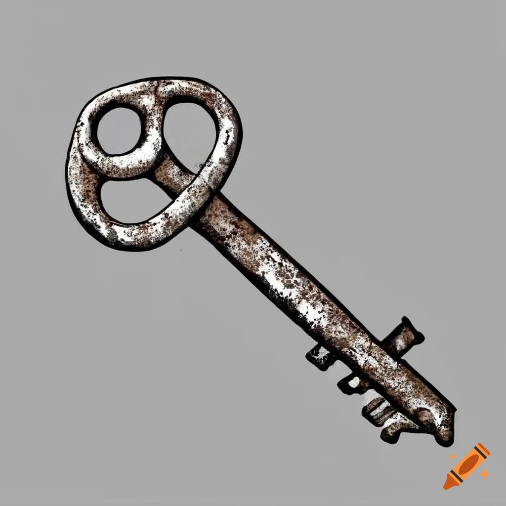 Rusty key in black and white hand-drawn style on Craiyon