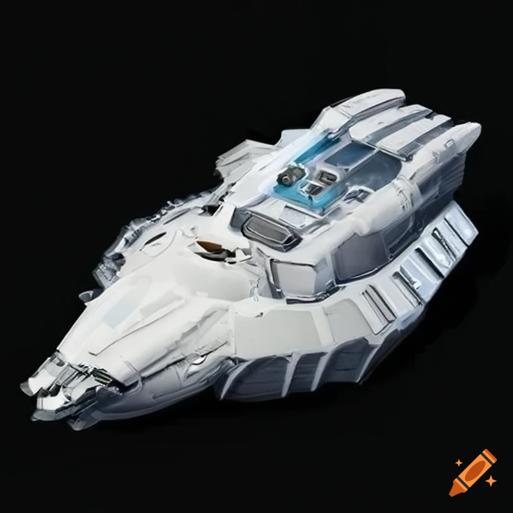 White and sharp lightweight alien explorer spaceship without windows on ...