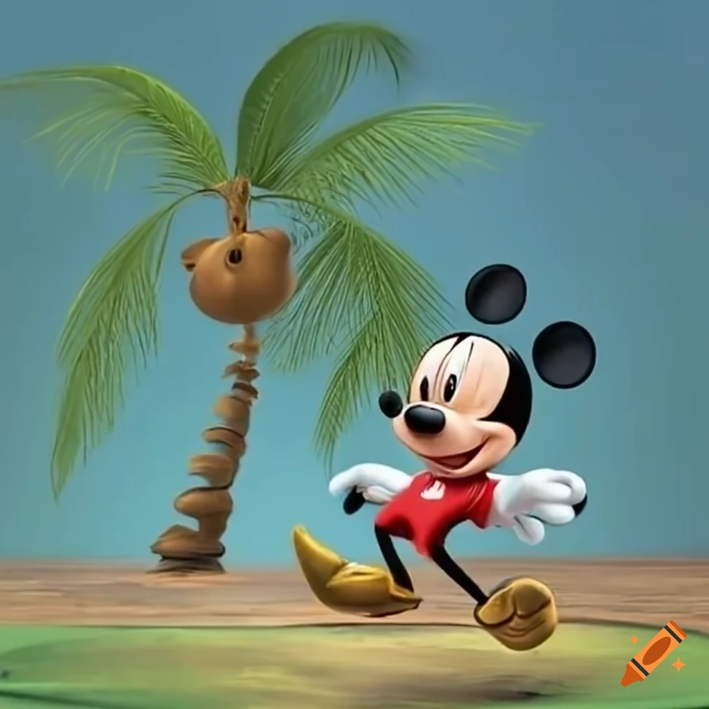 Mickey mouse stuck in a palm tree on Craiyon