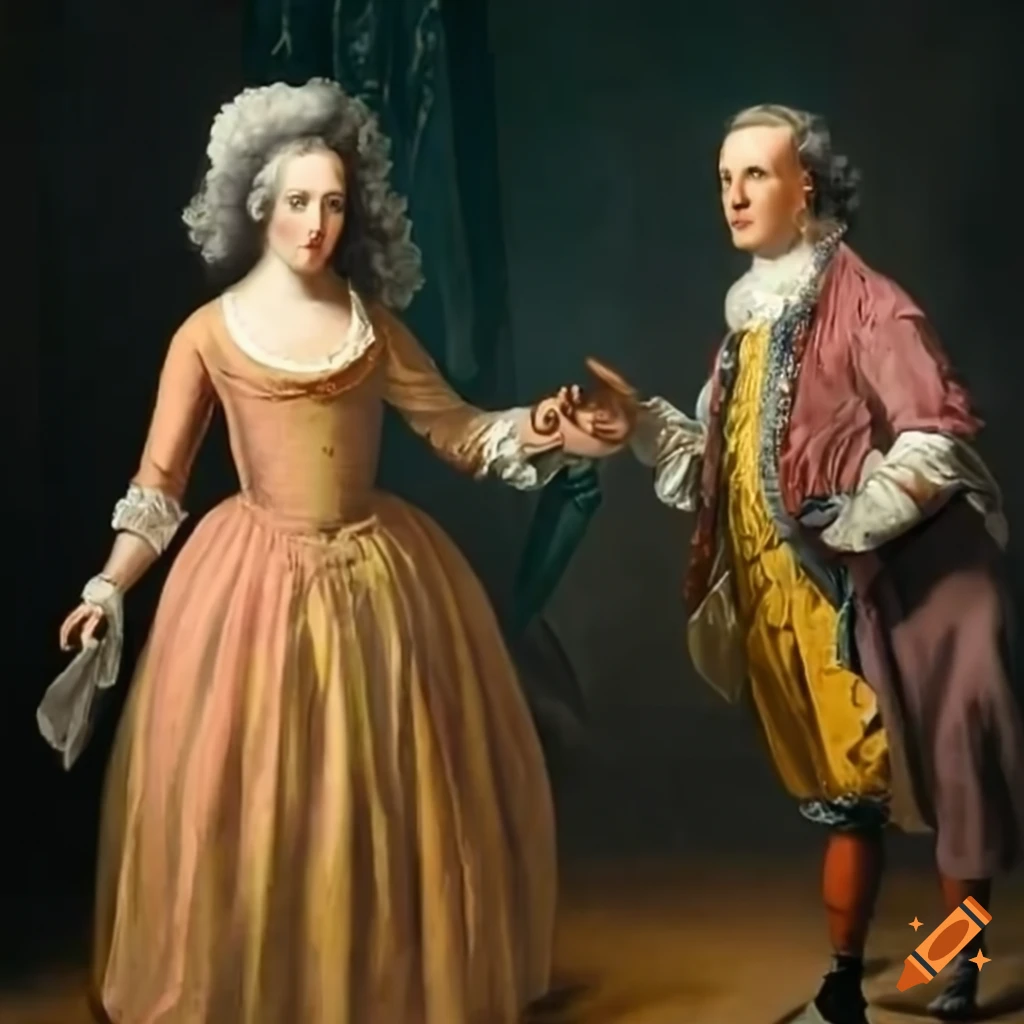18th century man and woman standing on a stage on Craiyon