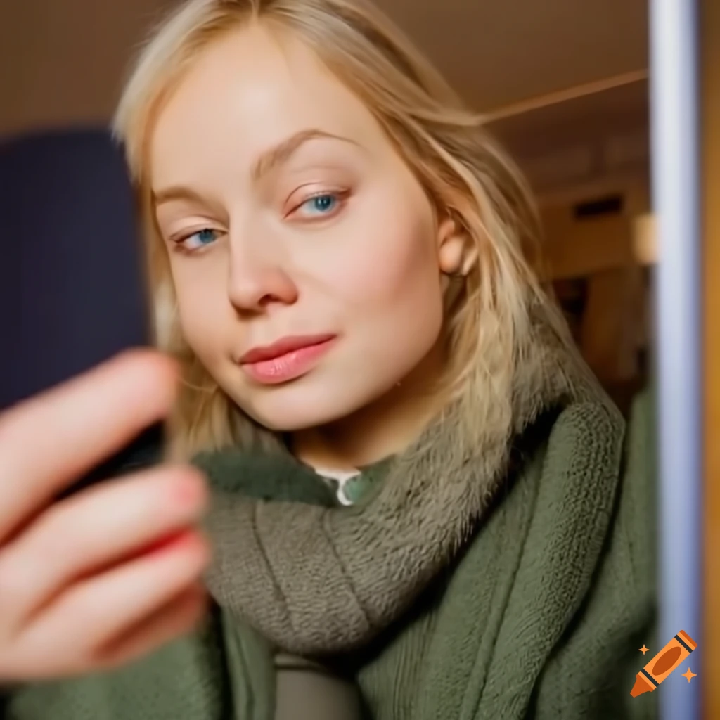 Blonde Woman Resembling Swedish Singer Meja Taking A Selfie In A Shop