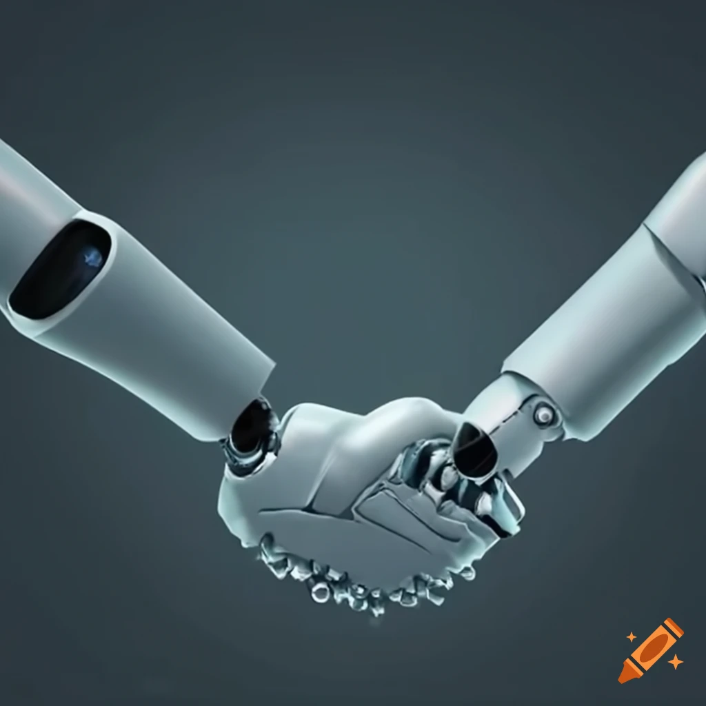 Two robot arms shaking hands on Craiyon