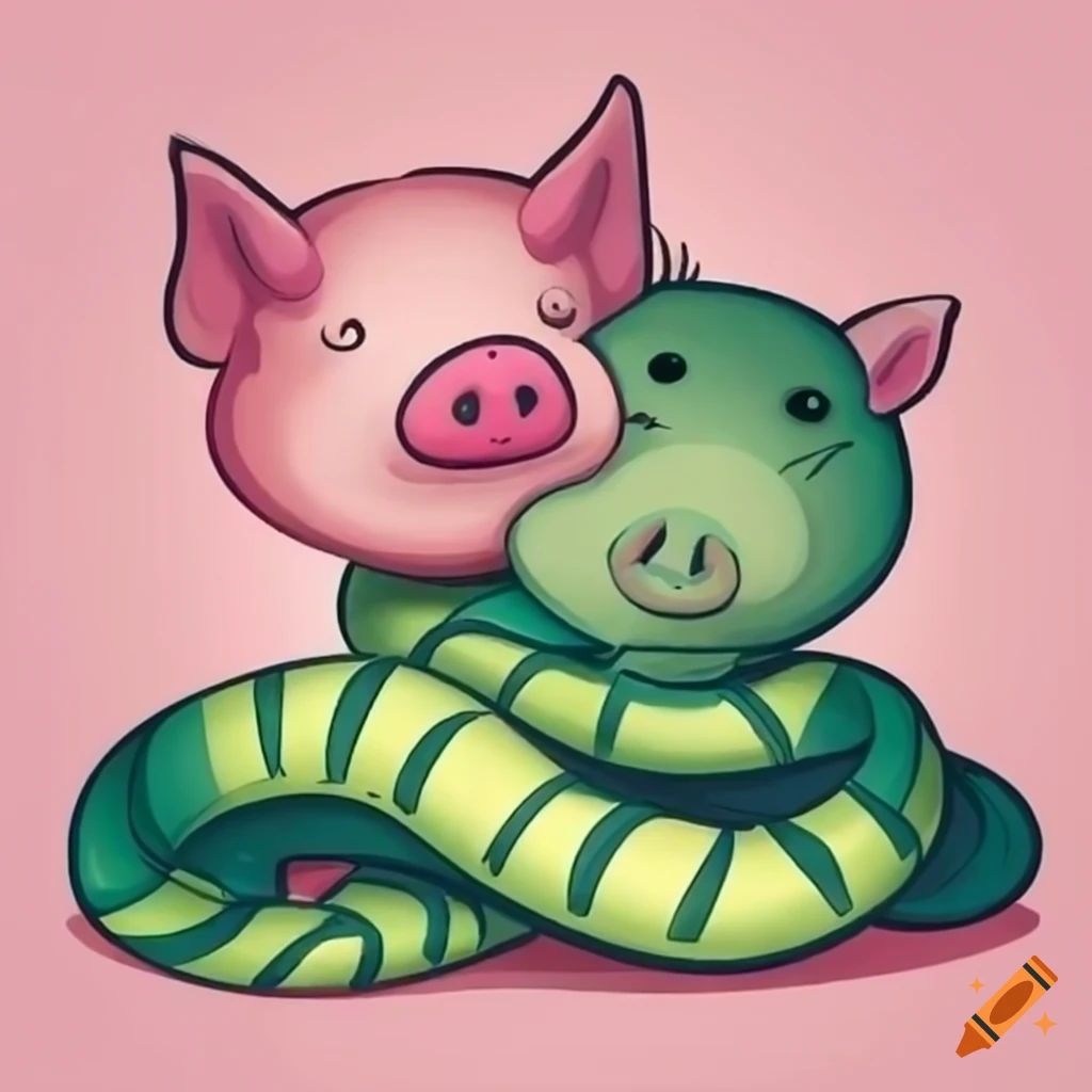 Cute pig and snake hugging on Craiyon