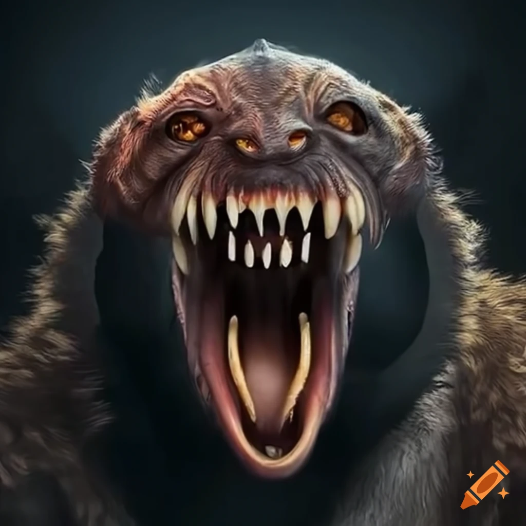 Brown and black mutant animal with sharp teeth in a magical setting on ...