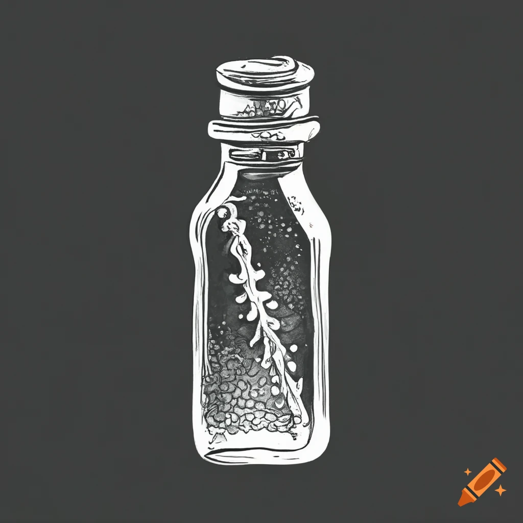 Holy water vial in black and white hand-drawn style on Craiyon