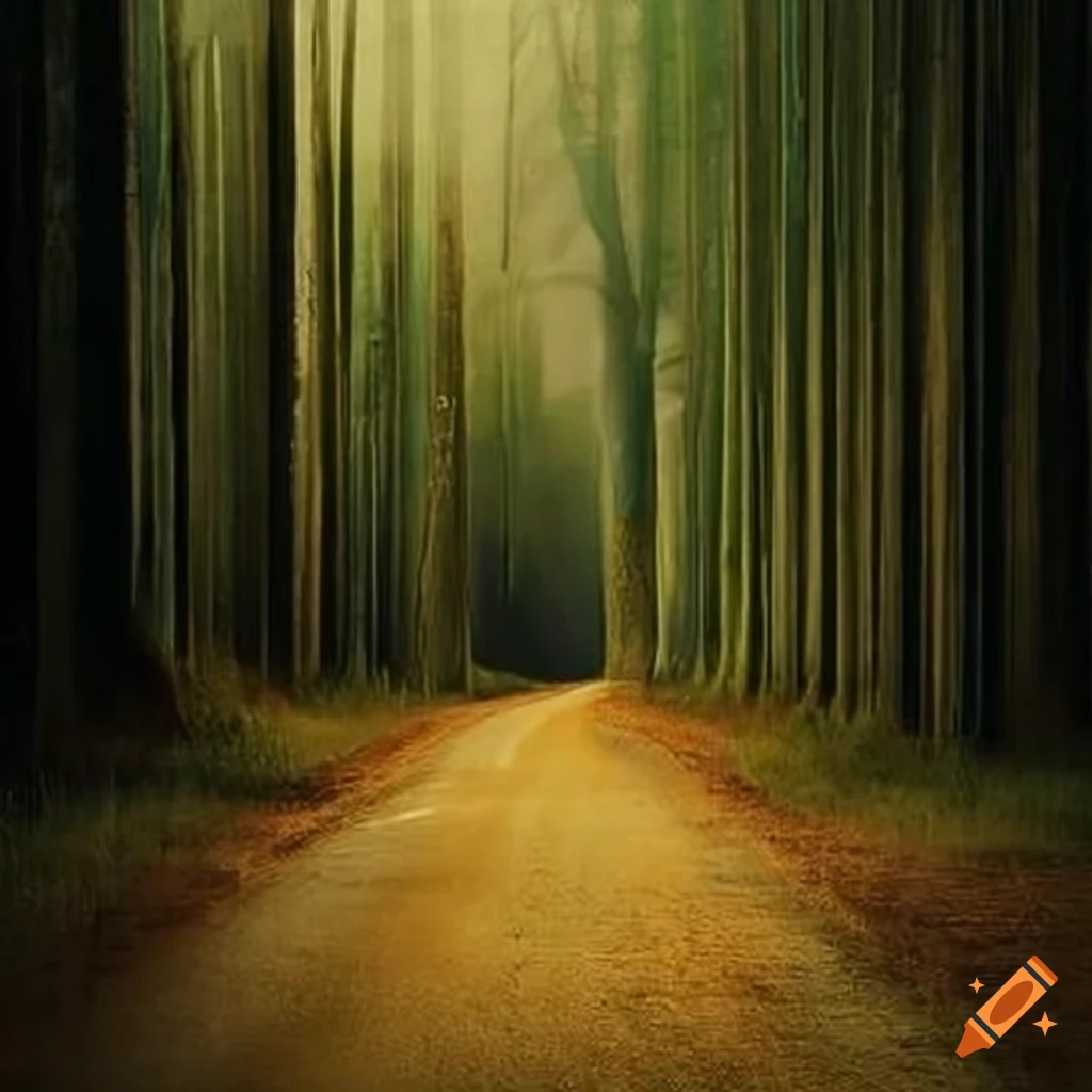 Whimsical long road stretching into the distance on Craiyon