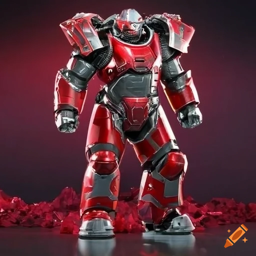 Red crystal power armor with jet pack turbines on Craiyon
