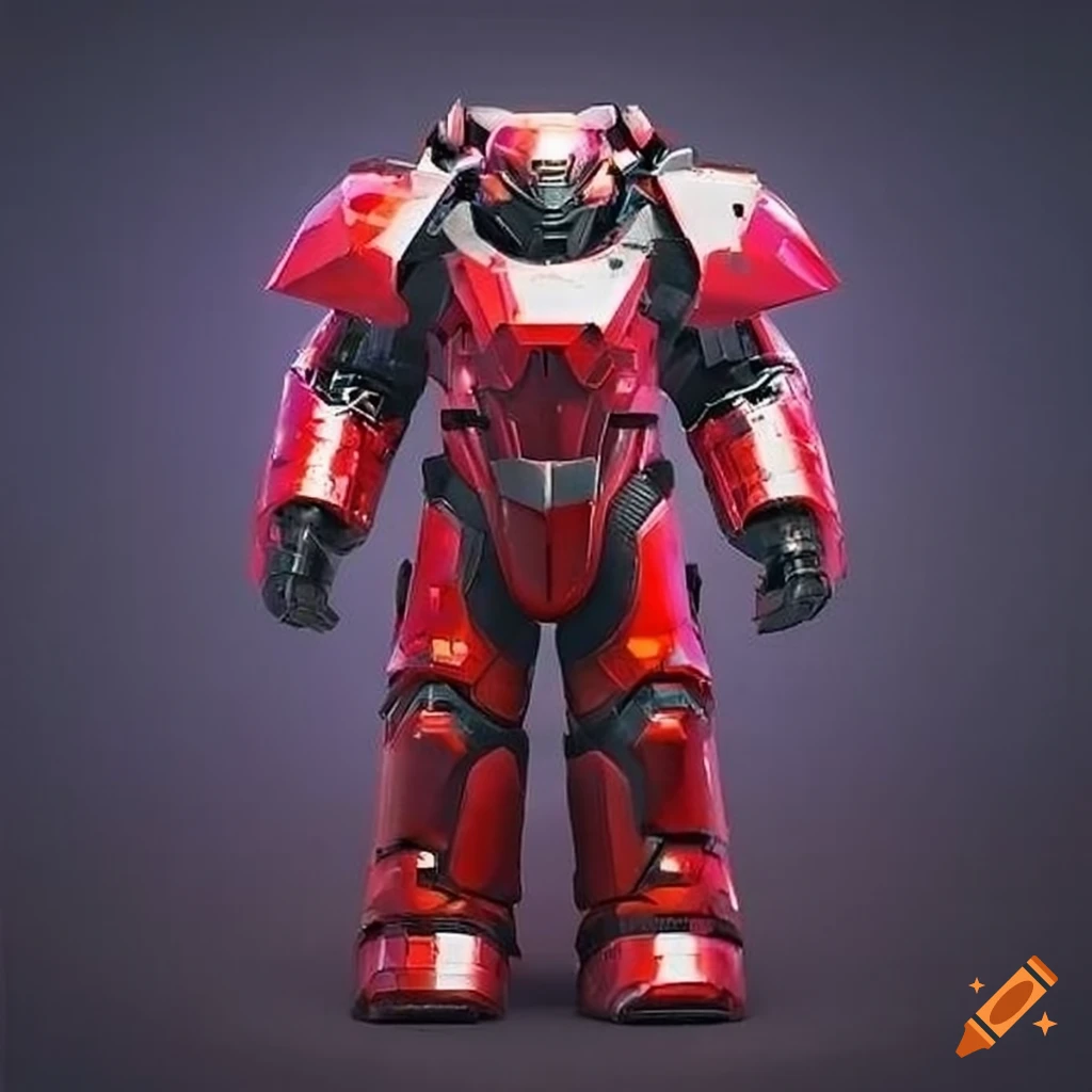 Full body power armor made of red crystals with jet pack turbines on ...
