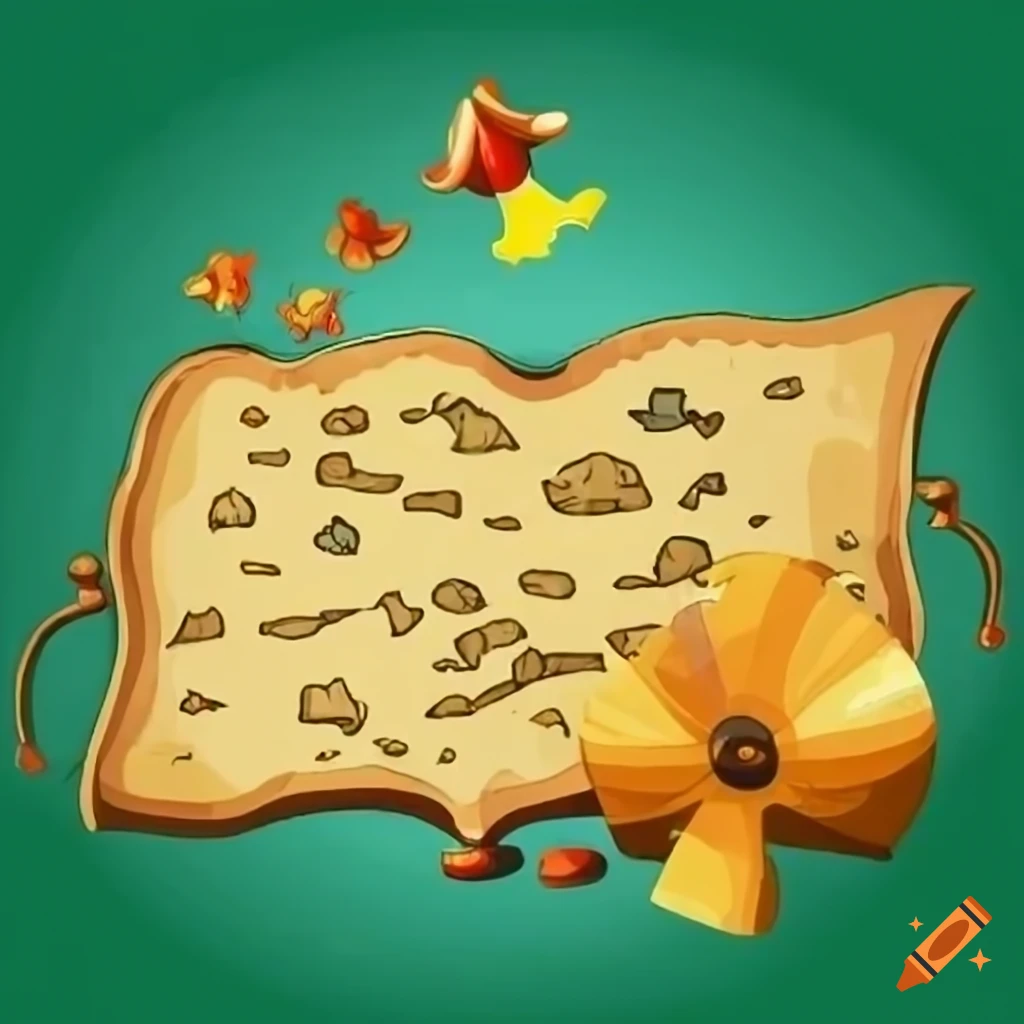 Cartoon treasure map illustration on Craiyon