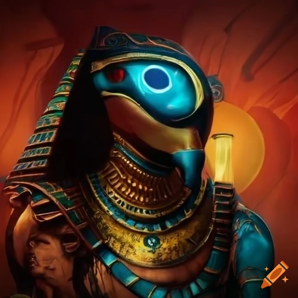 Horus in a cyberpunk café by Enki Bilal on Craiyon