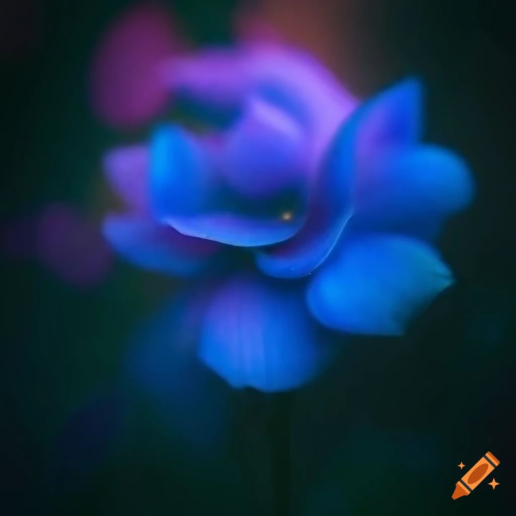 Cyber flowers in dreamy hazy colors of blue and purple on Craiyon