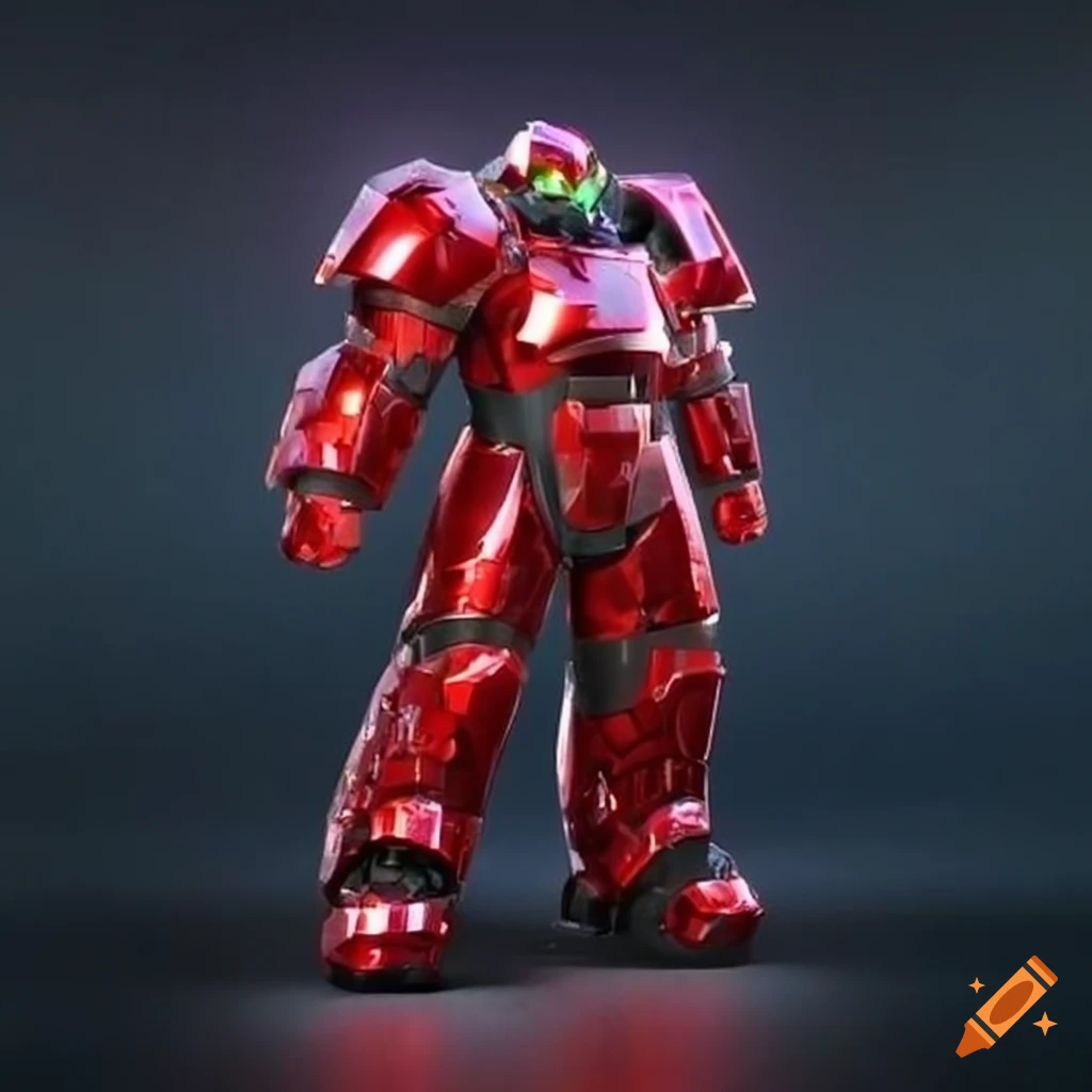 Red crystal power armor with jet pack turbines on Craiyon