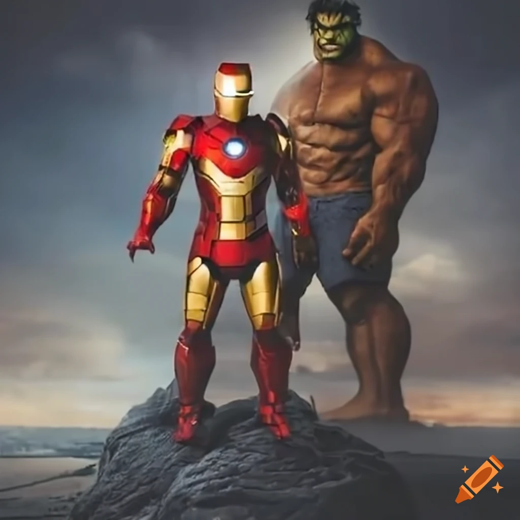 Black father portraying iron man standing next to hulk on Craiyon