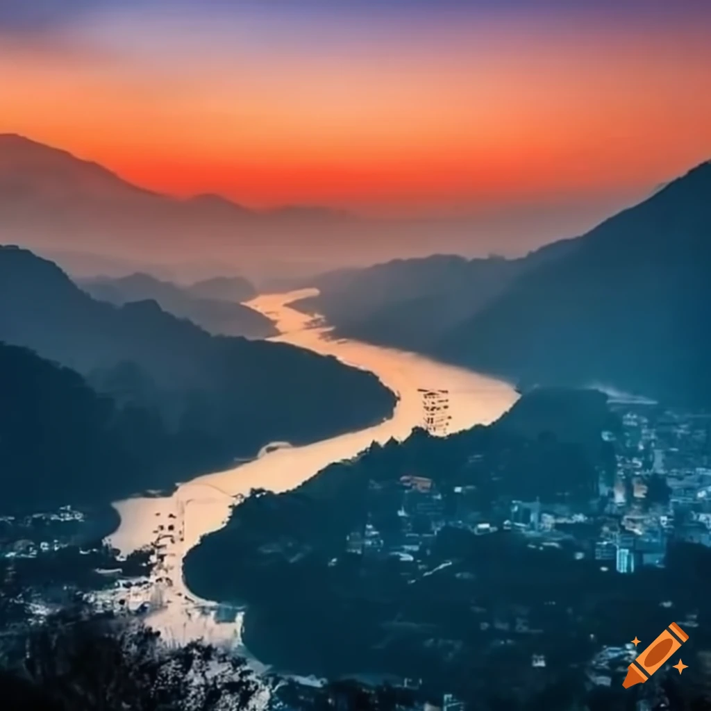 Aerial view of Rishikesh city and the Ganges river on Craiyon