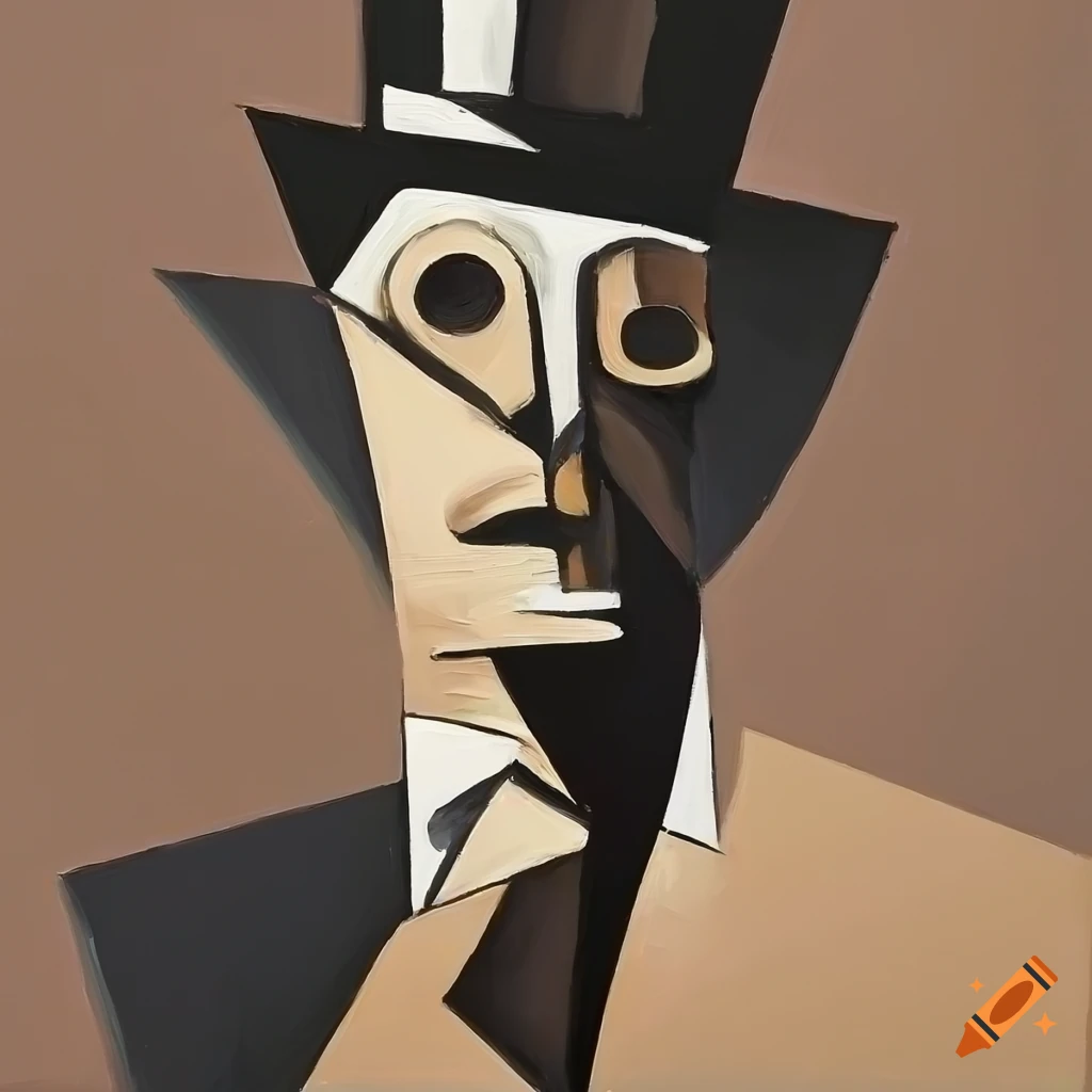 Cubism oil painting of a man in a top hat with geometric shapes and ...