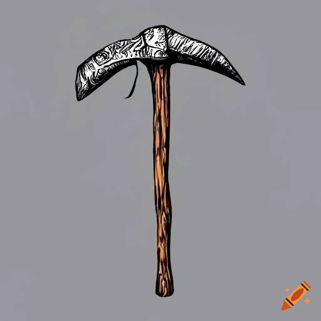 DnD pickaxe in black and white hand-drawn sketch style on Craiyon