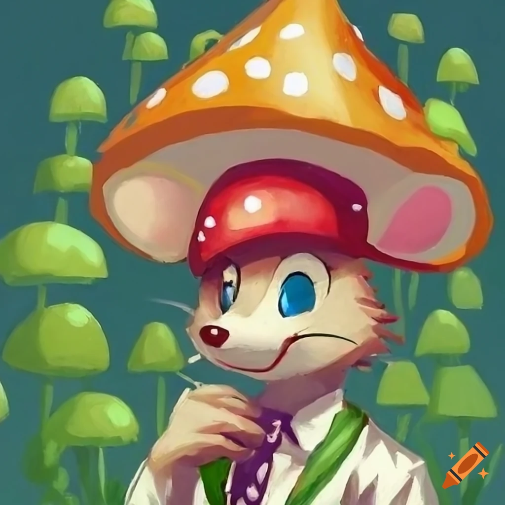 Anthro male mouse in a leaf suit and mushroom hat in oil painting style ...