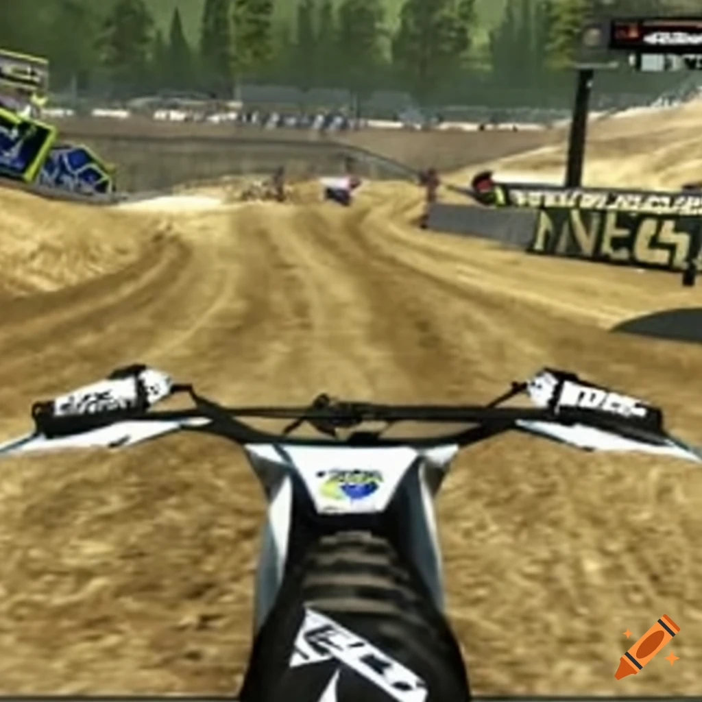 First-person view of a motocross game with playstation 2 graphics on ...