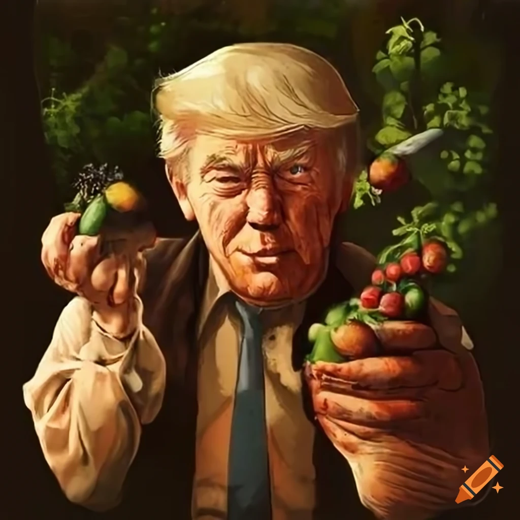 President Trump and children picking fruits in a forest in a Norman ...