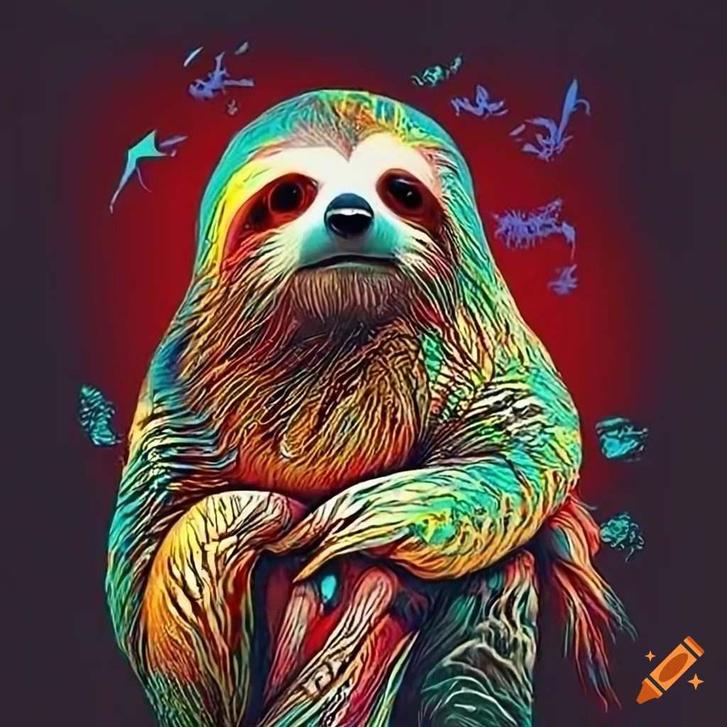 Abstract sloth in psychedelic colors on Craiyon