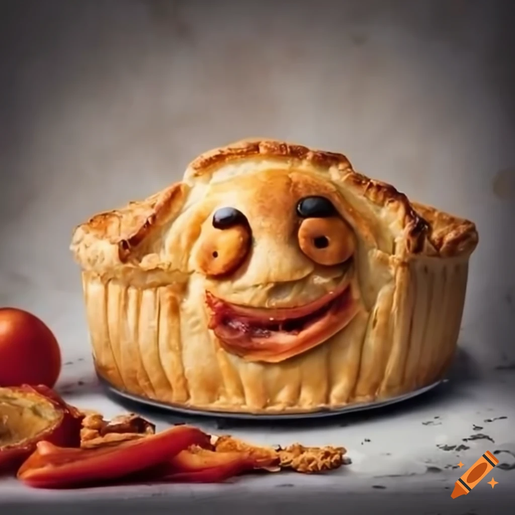 Homemade pork pie with a face on Craiyon