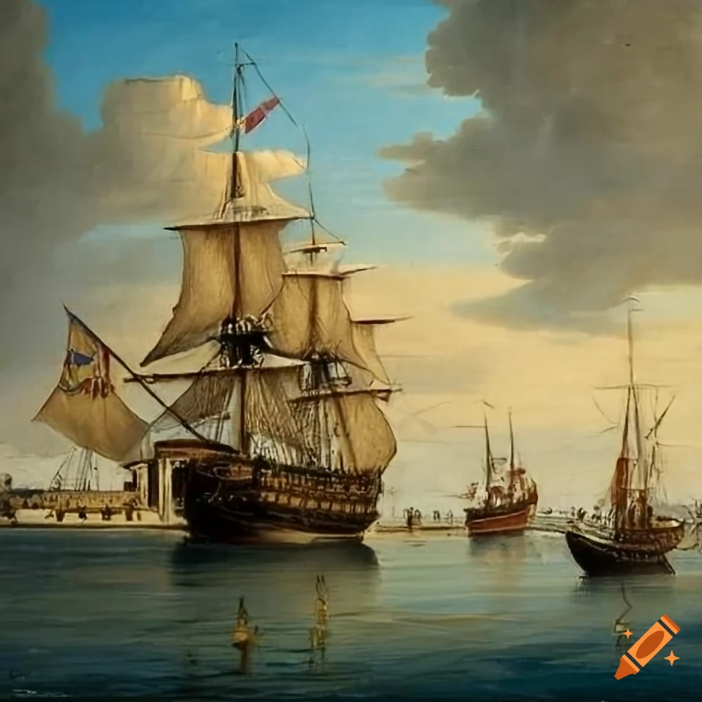 Image of a ship docking at the port in the 18th century on Craiyon