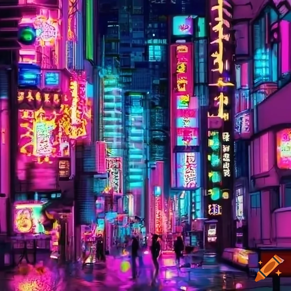 Neo-Tokyo Nights - bustling streets with neon lights and skyscrapers on ...