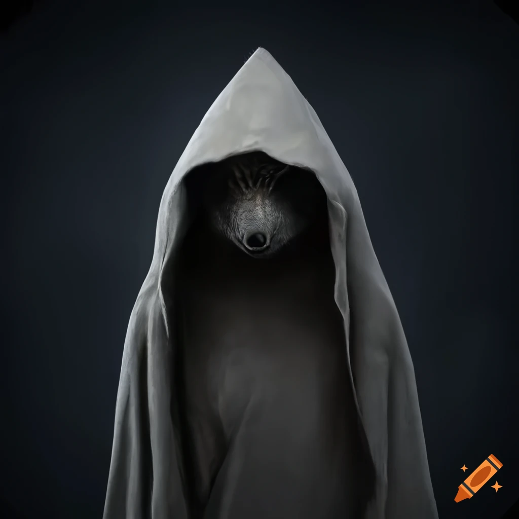 Mysterious figure in hooded cloak with raccoon-themed mask on Craiyon