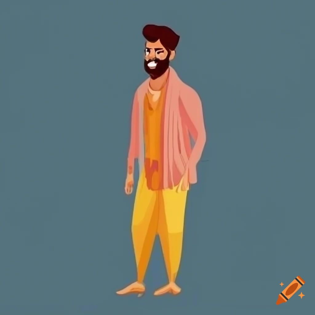 Indian man character standing in side view on Craiyon