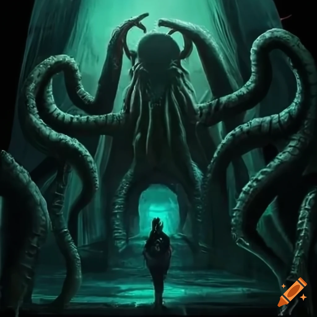 Master of Puppets album cover with Cthulhu and tombstones on Craiyon