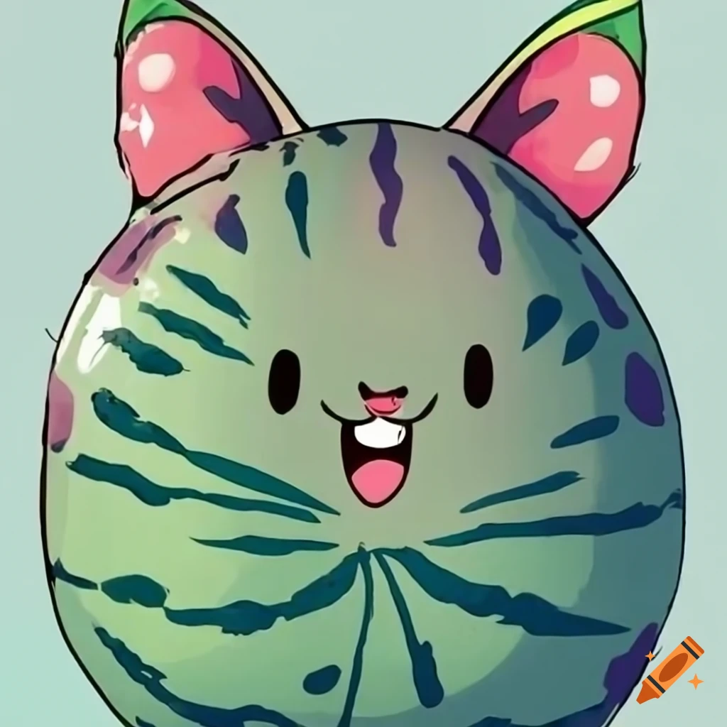 Watermelon with cute cat face and ears on Craiyon