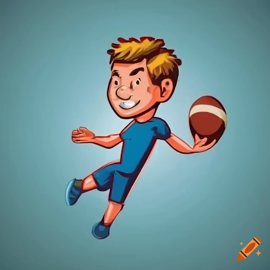 Kid in football gear tossing an American football in cartoon style on ...