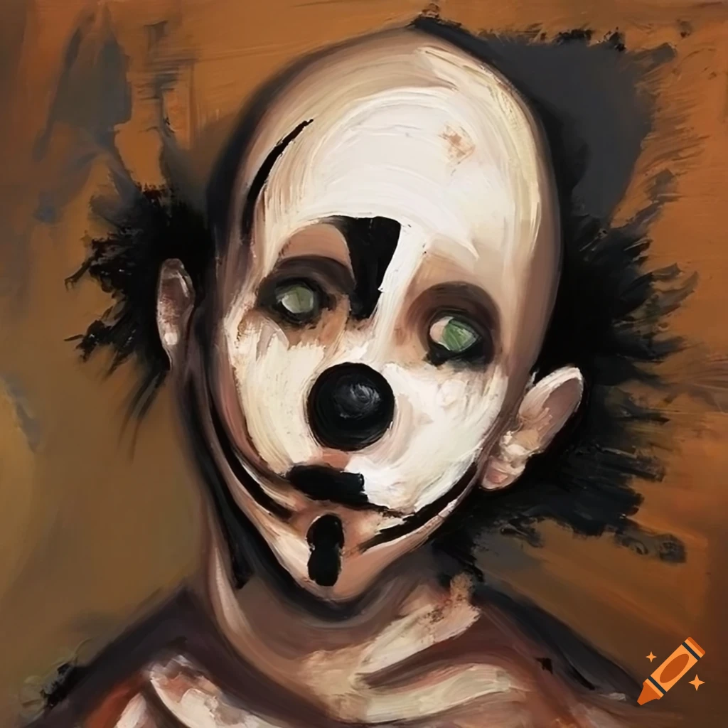 Abstract oil painting of a creepy clown with large brush strokes on Craiyon