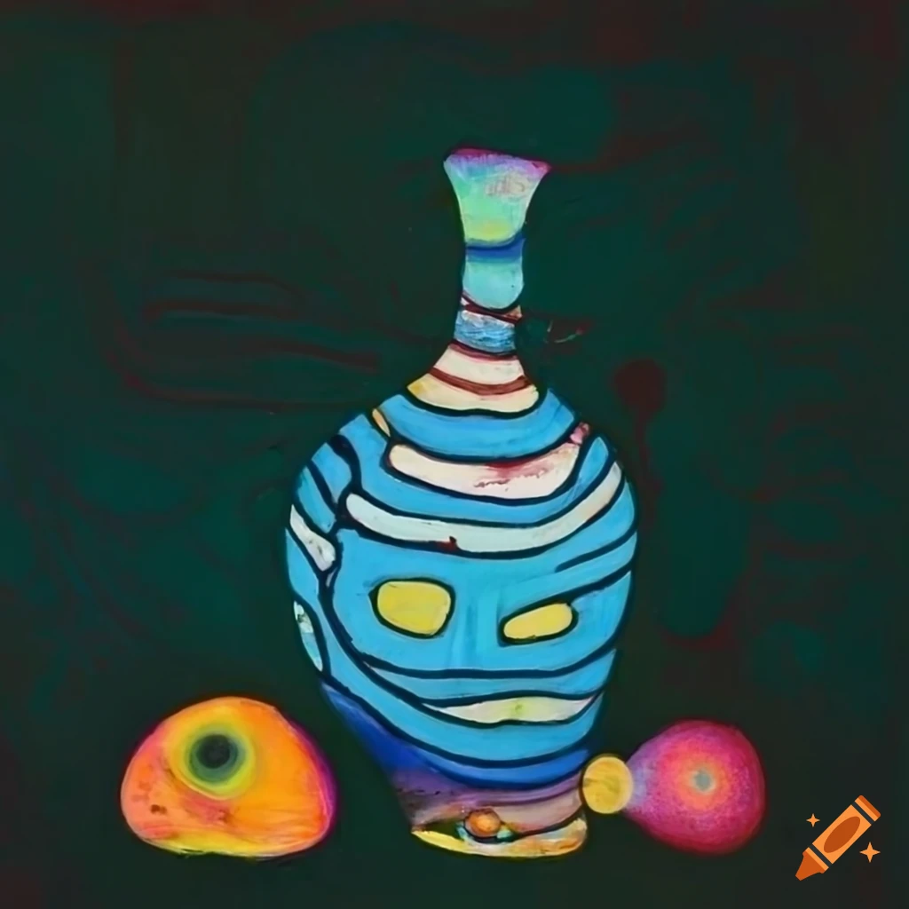 Abstract still life in the style of Hundertwasser with a surreal twist ...