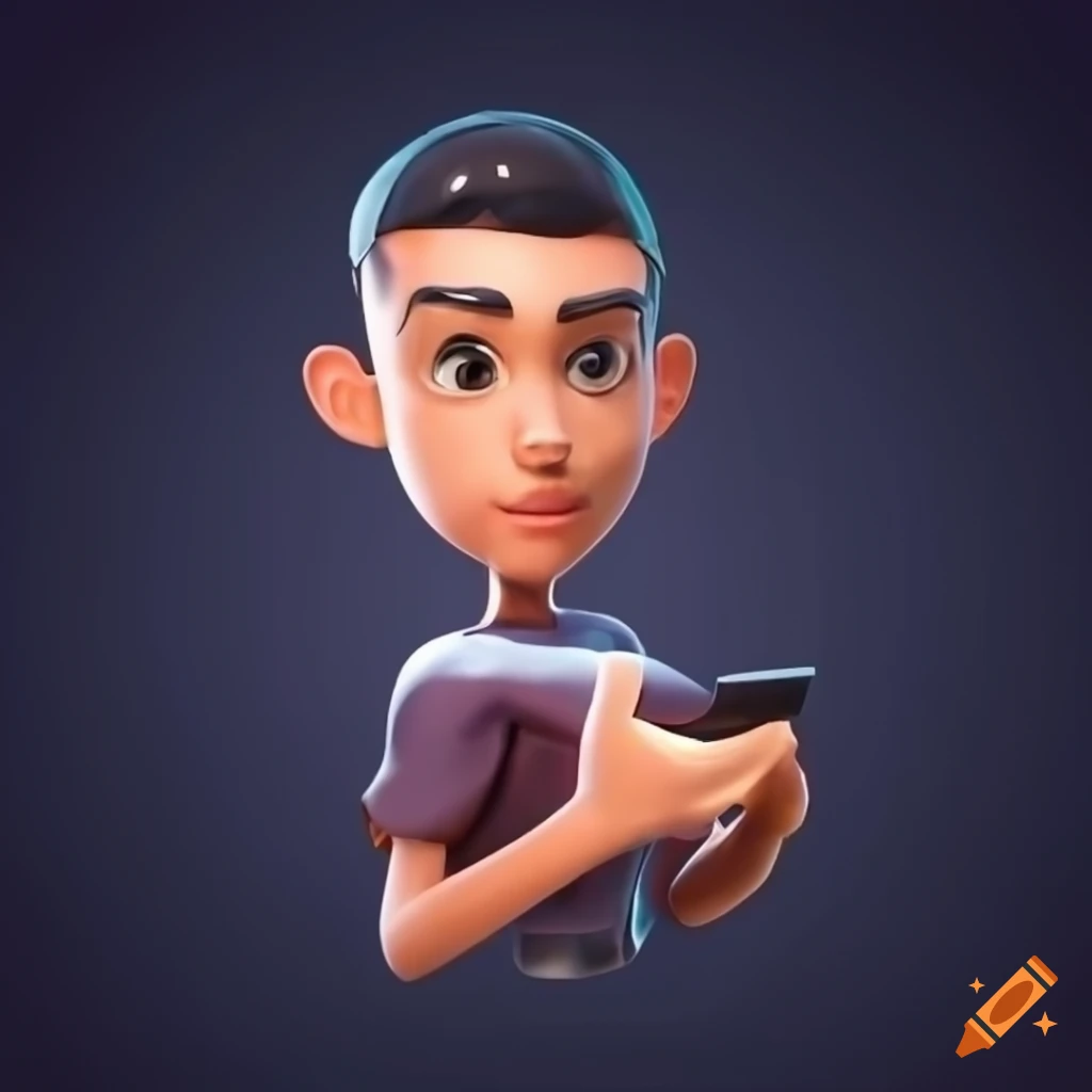 Stylized 3d character using a sleek smartphone on Craiyon