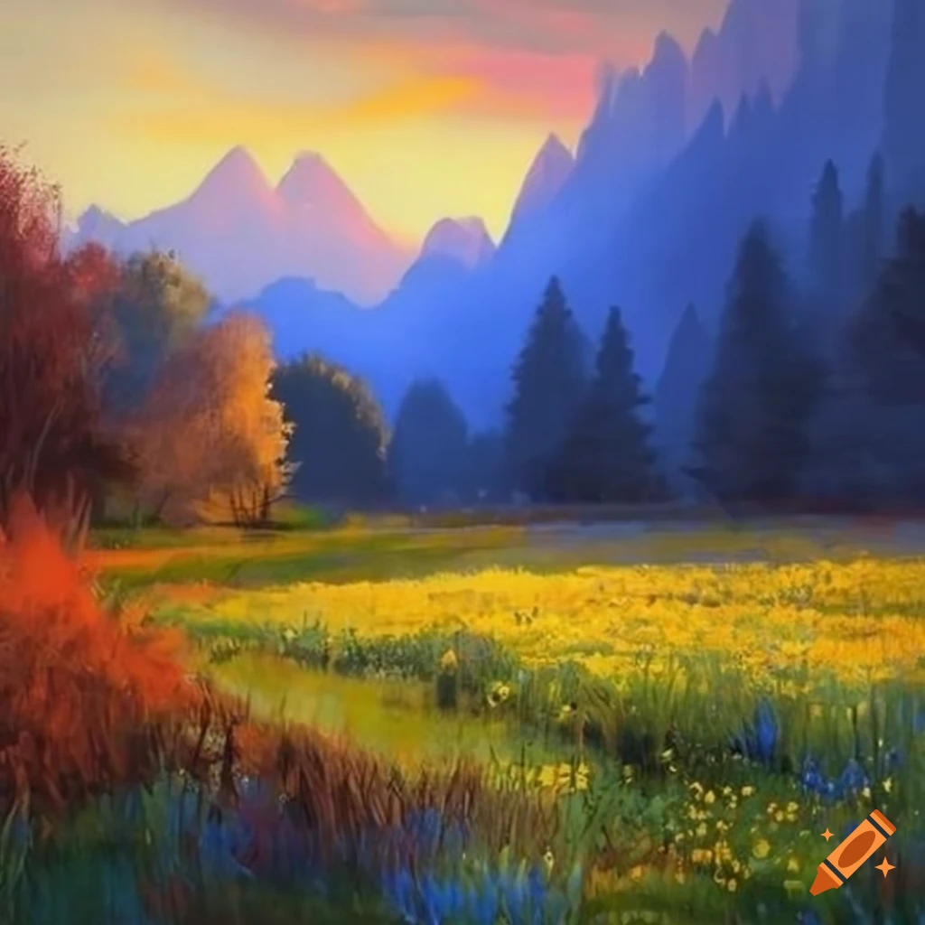 Meadow landscape painting by stanley artgerm lau on Craiyon