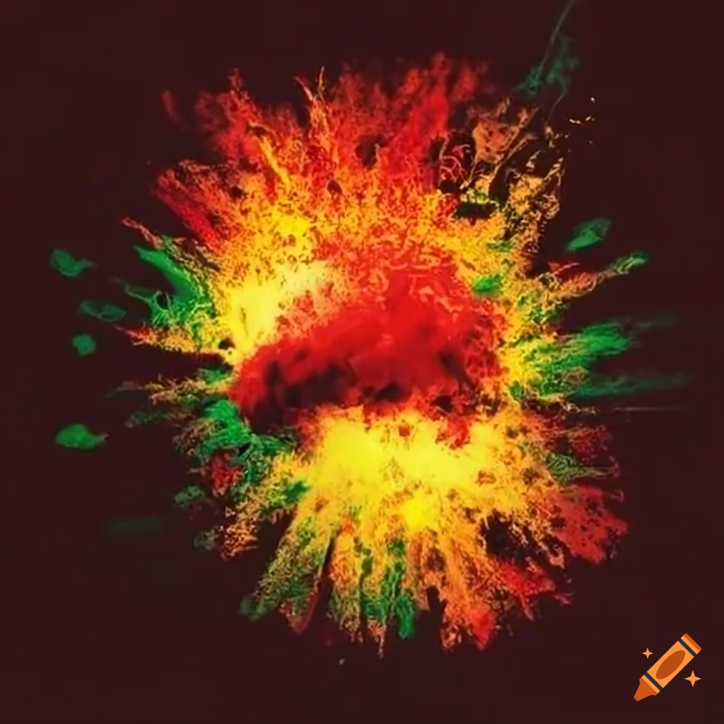 Explosion of reggae colors - green, red, yellow on Craiyon