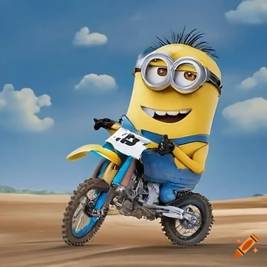 Minion participating in motocross competition in pixar disney animation ...
