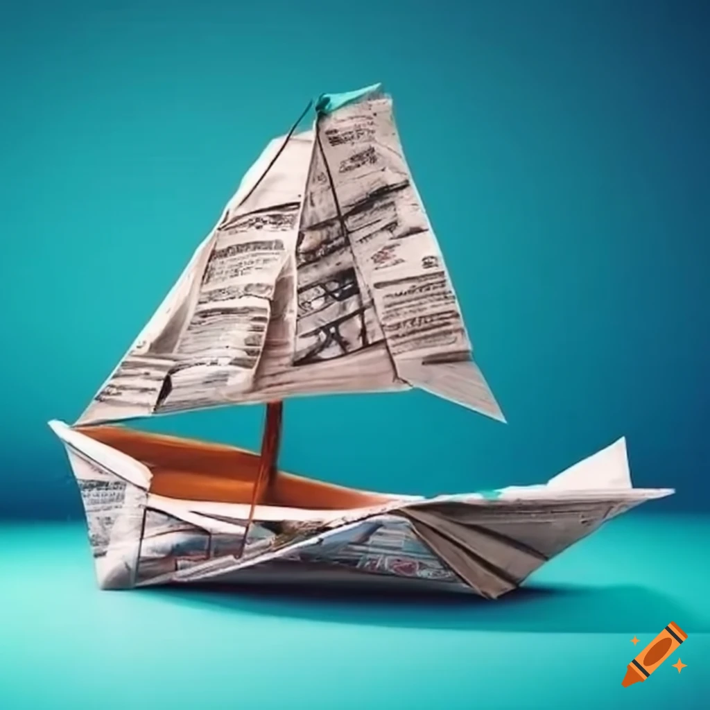 Intricate newspaper origami of a sailboat on Craiyon