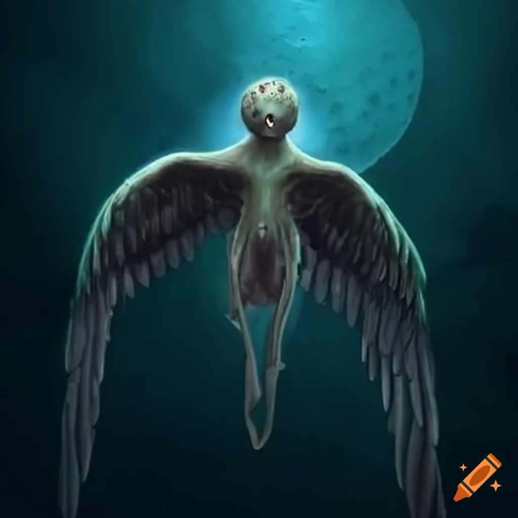 Otherworldly and scary biblical Angel with multiple eyes and wings on ...