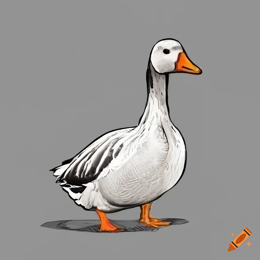 Goose with long neck in manga style black and white on Craiyon